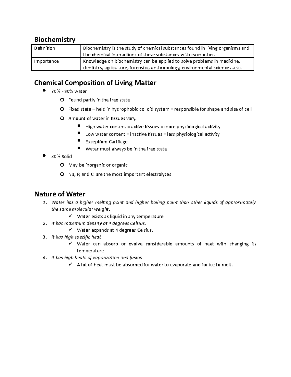 Introductory Biochemistry Notes - Preliminary - Biochemistry Definition ...