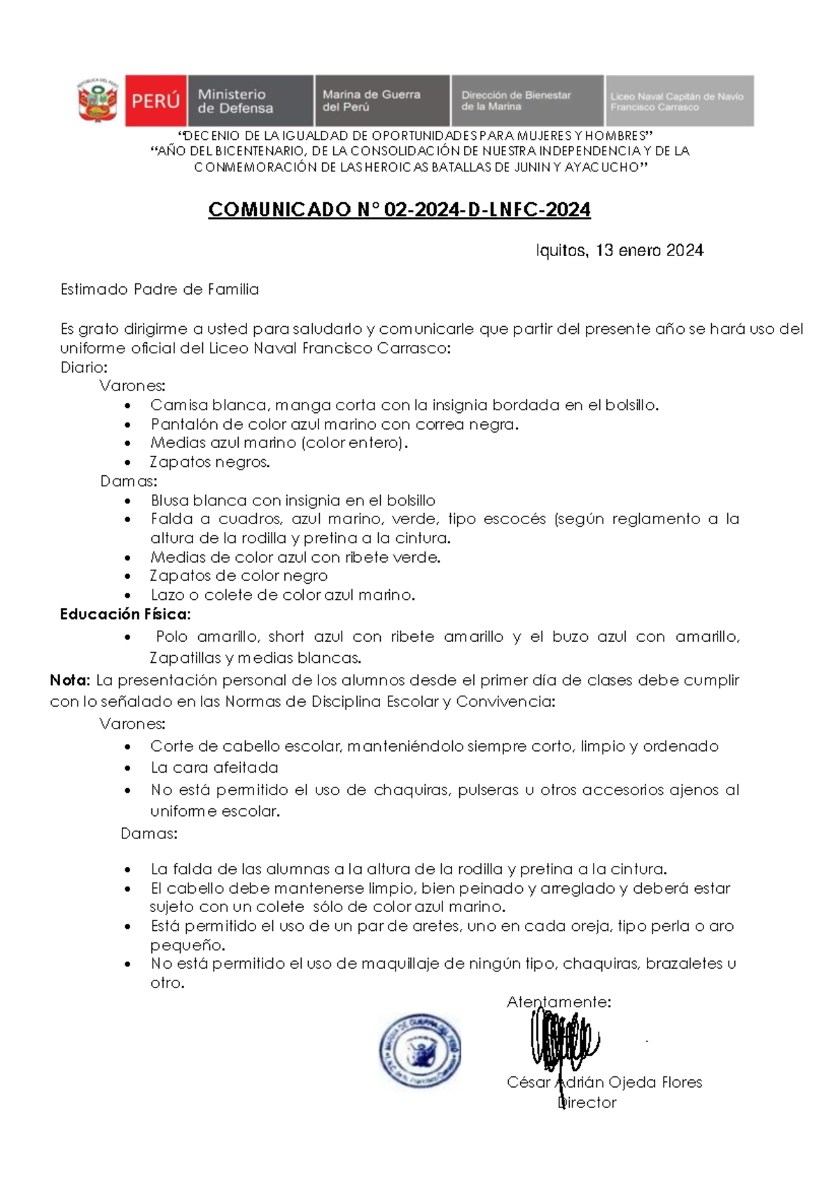 Comunicado 20NC2B02002 2024 D LNFC 2024 - “DECENIO DE LA IGUALDAD DE ...