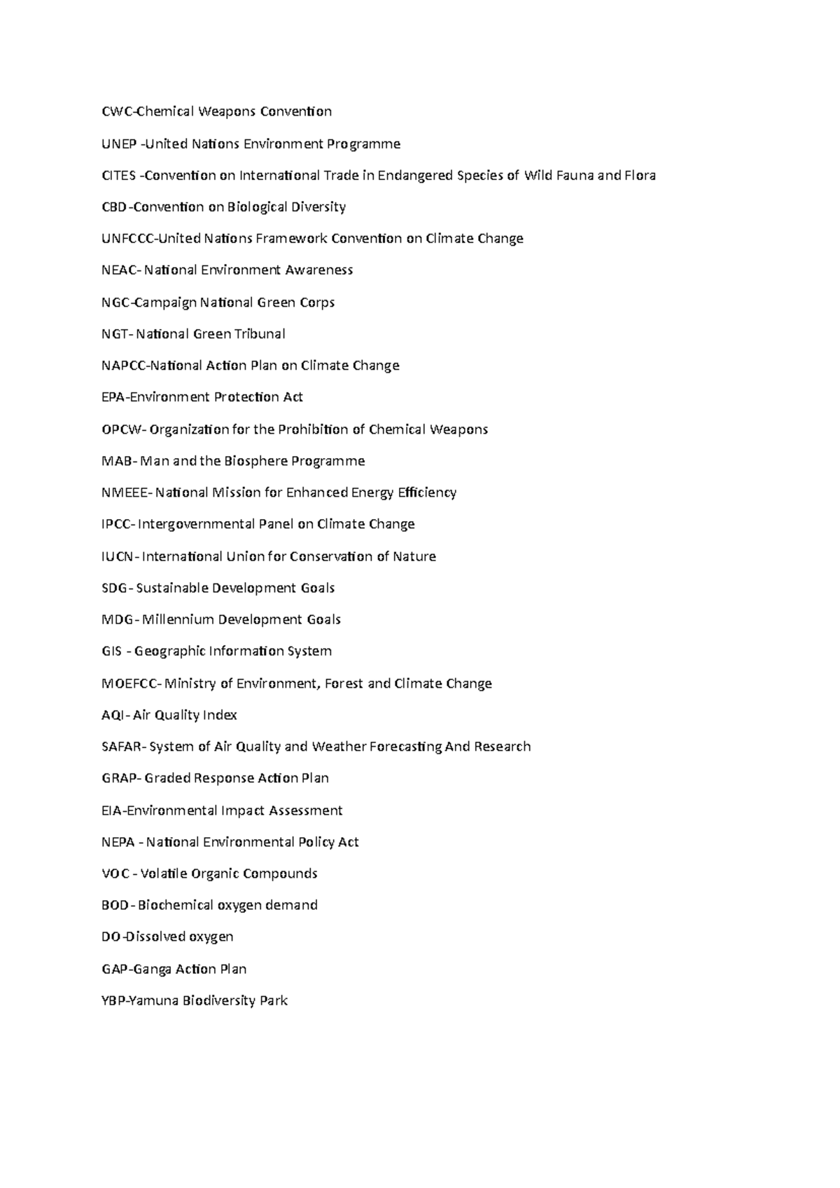 EVS related acronyms - CWC-Chemical Weapons Convention UNEP - United ...