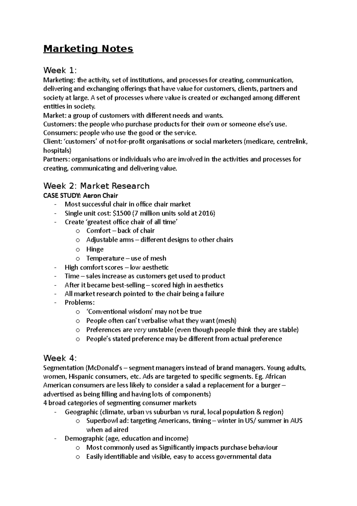 Marketing Notes - Marketing Notes Week 1: Marketing: the activity, set ...