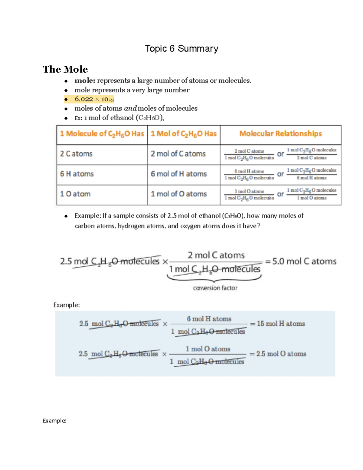 Topic 6 - Explains Moles in chemistry and in their equations, atomic ...