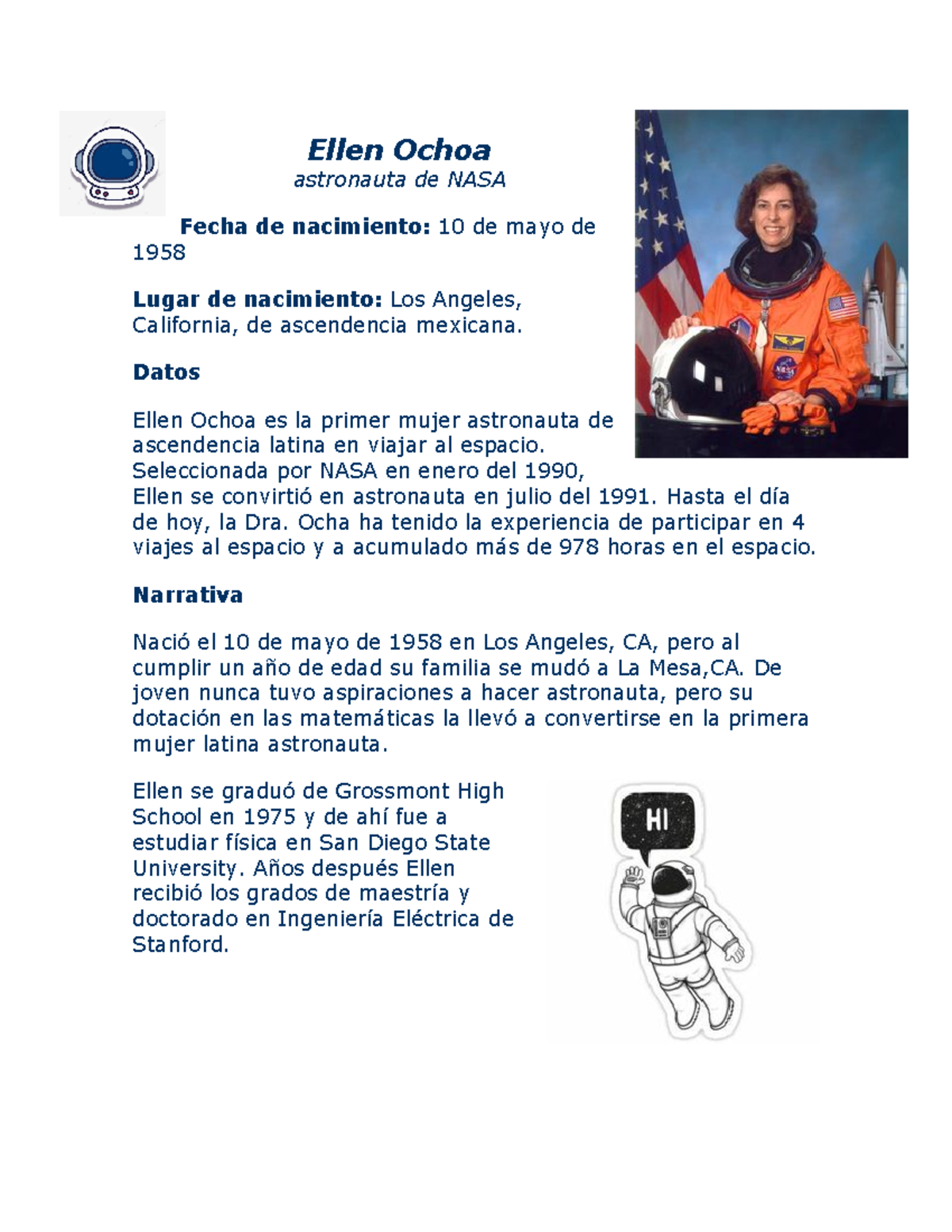 Ellen Ochoa Lider - Apuntes 67-89 - Ellen Ochoa astronauta de NASA ...