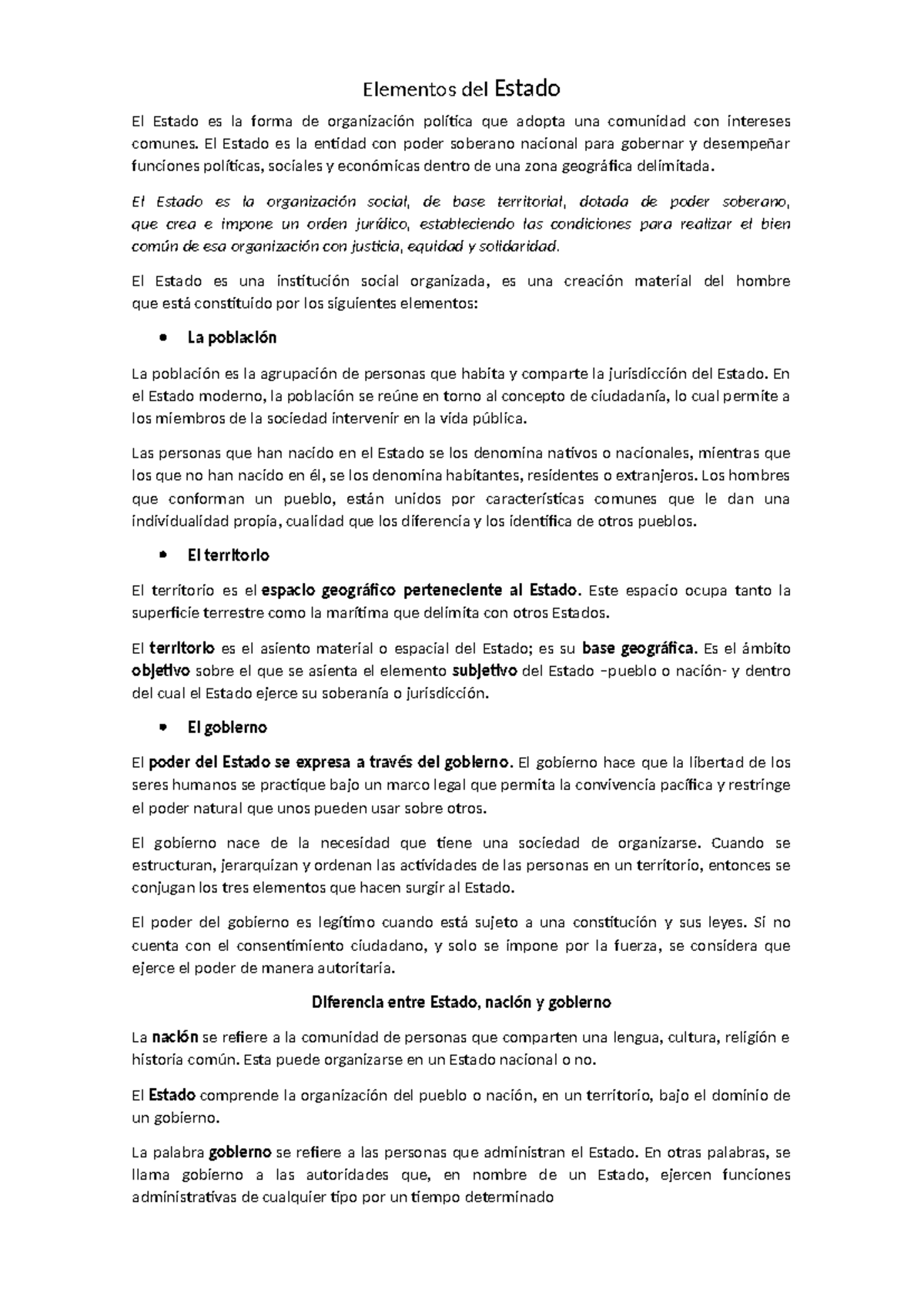 FORO - Elementos DEL Estado - El Estado es la forma de organización ...