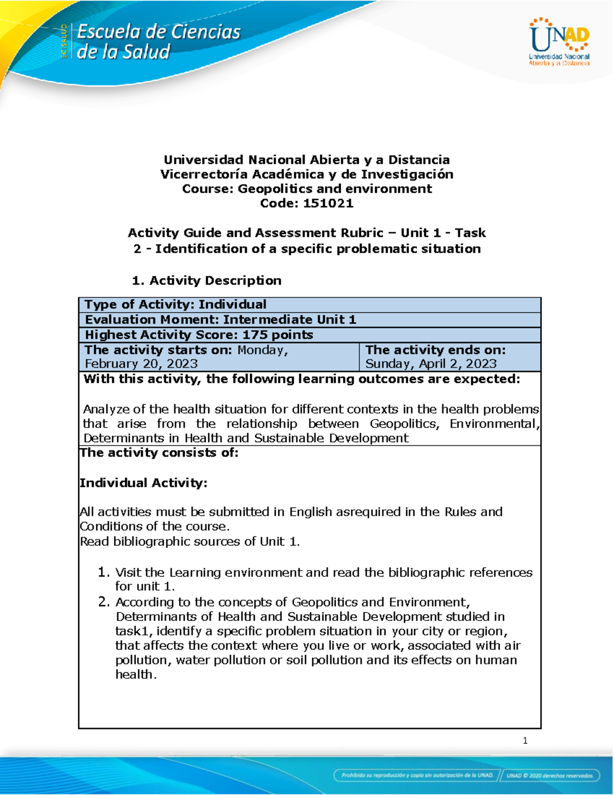 Activity Guide and Assessment Rubric - Unit 1 - Task 2 - Identification ...