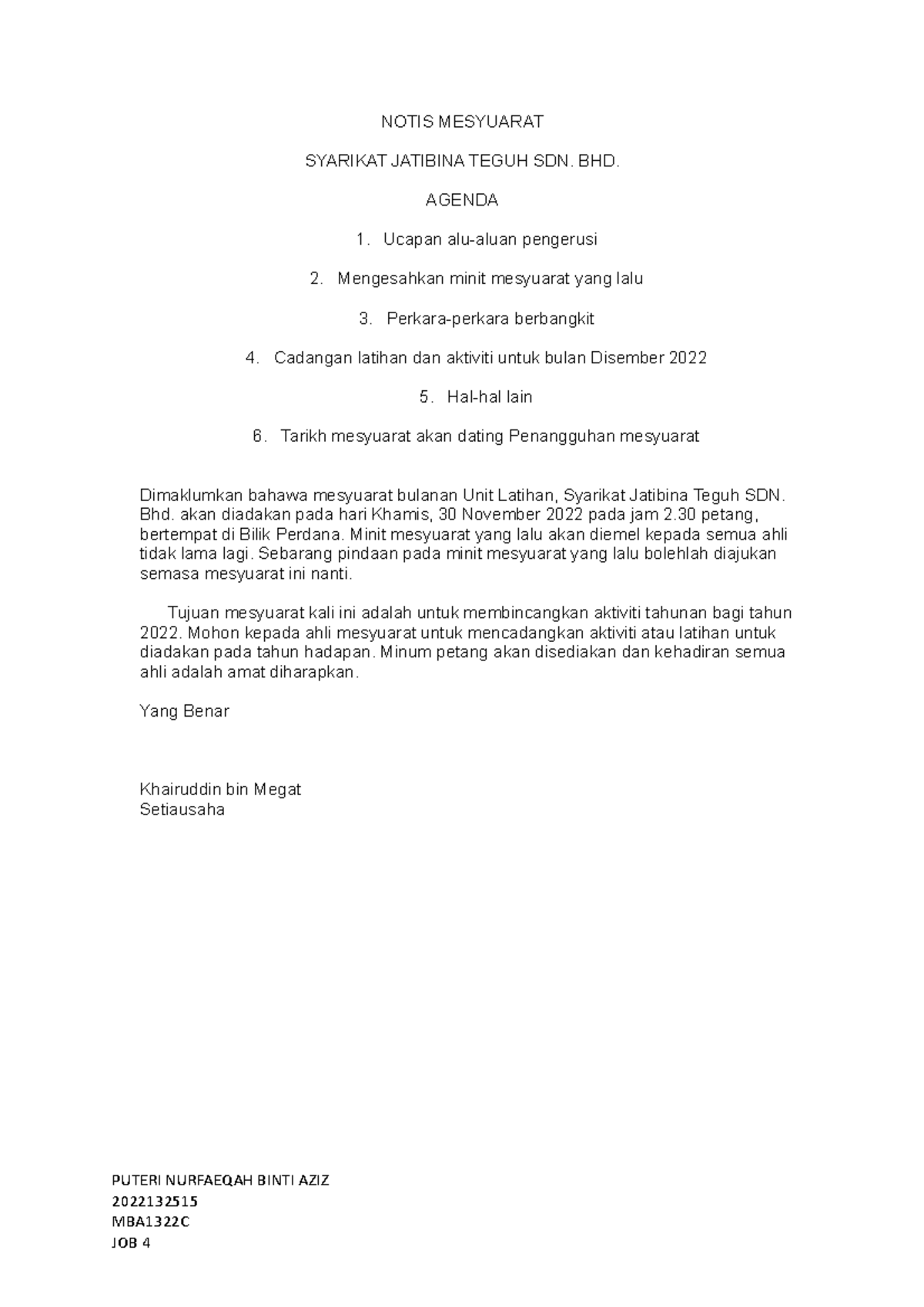 Notis Notice IF Meeting JOB 4 - NOTIS MESYUARAT SYARIKAT JATIBINA TEGUH ...