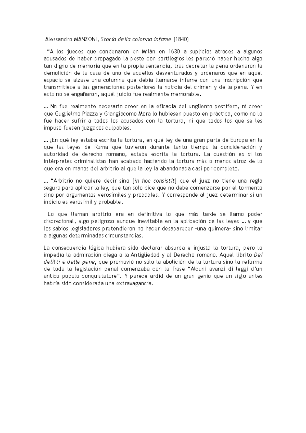 Manzoni LA Columna Infame - Alessandro MANZONI, Storia della colonna ...