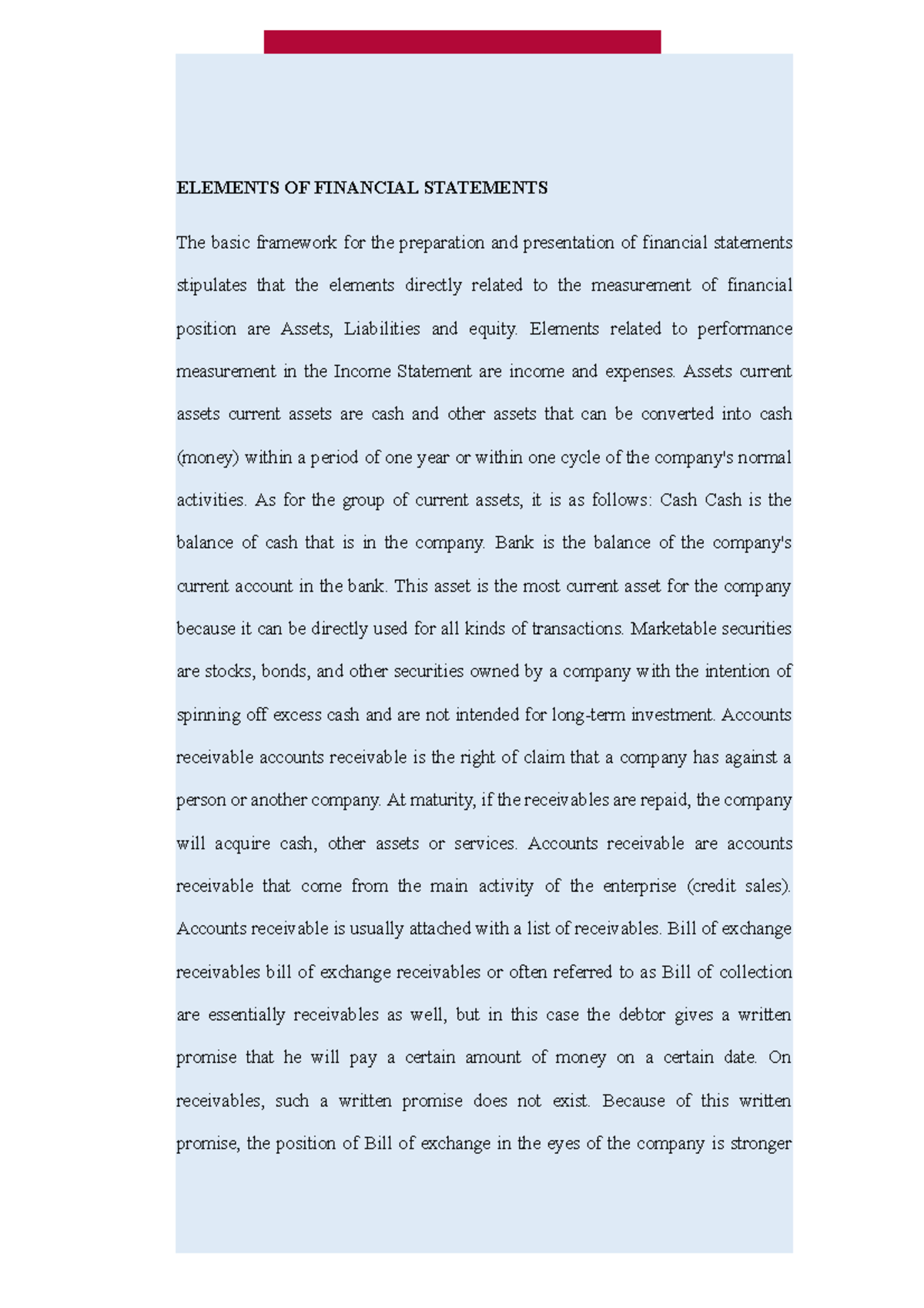 Notes Accounting - Elements OF Financial Statements - ELEMENTS OF ...