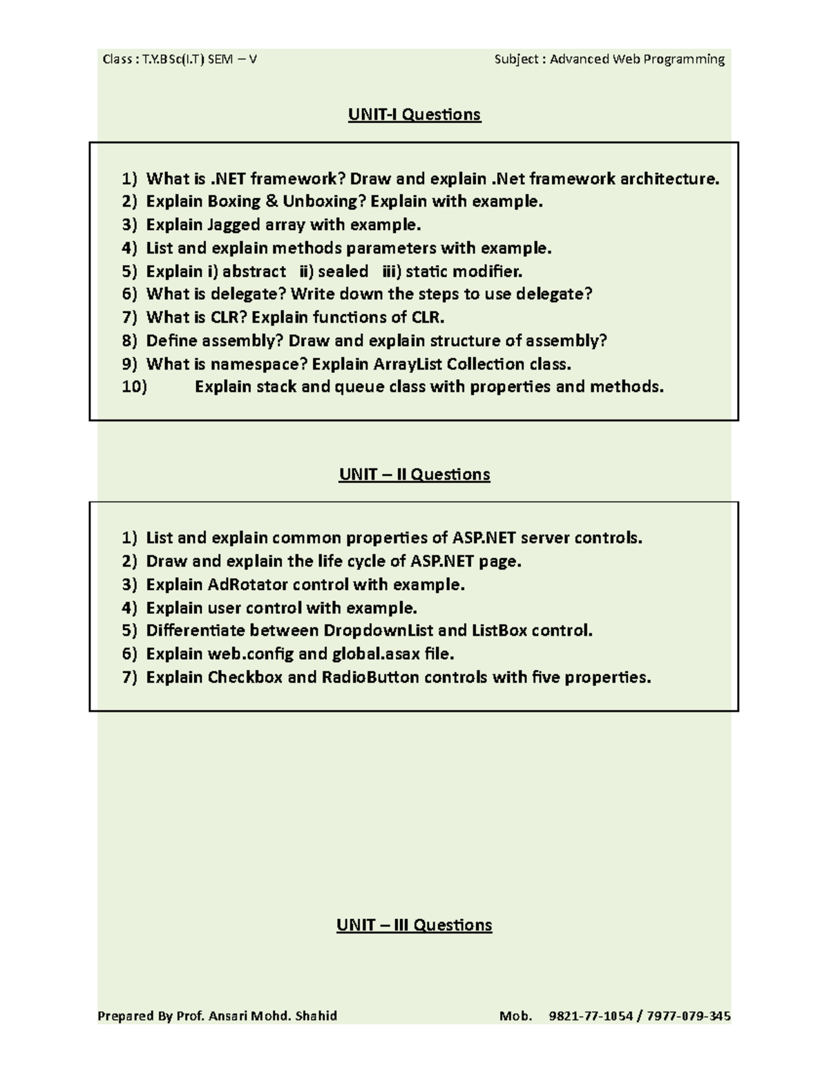 AWP Question Bank Final - Class : T.Y(I) SEM – V Subject : Advanced Web Programming UNIT-I ...