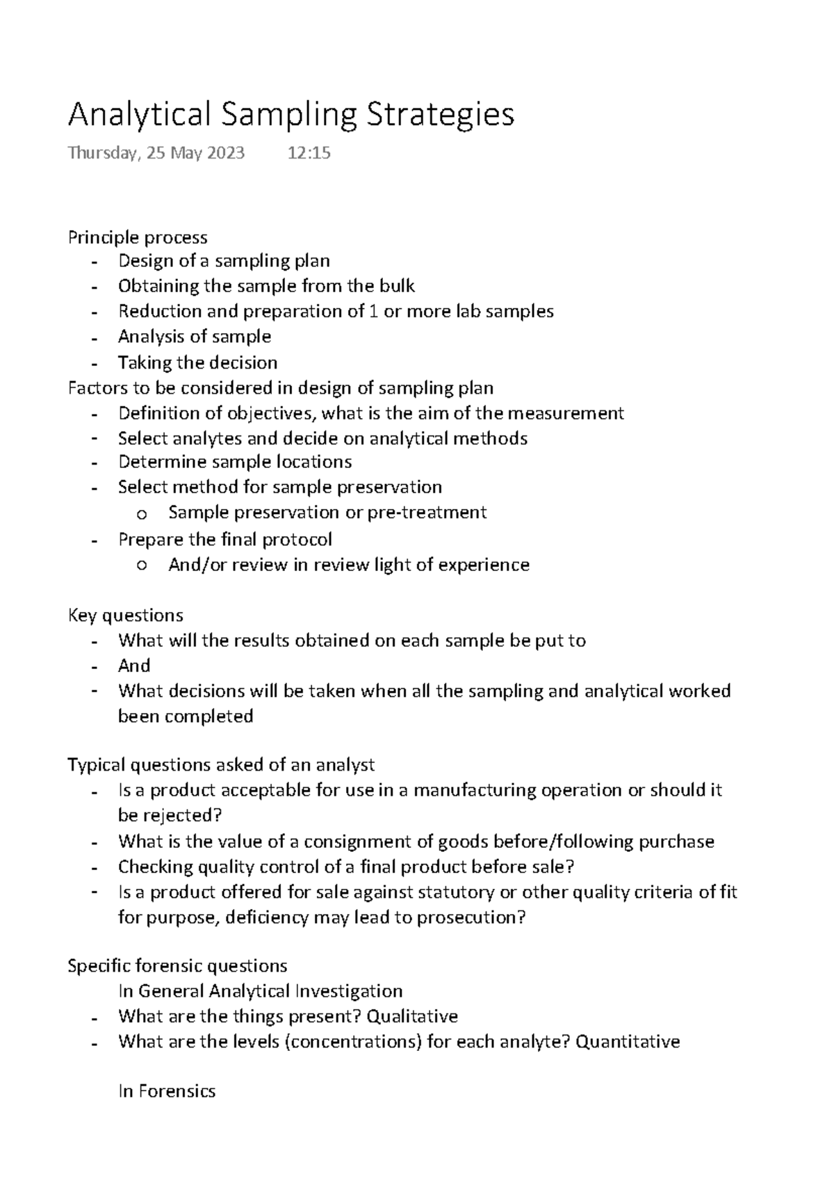 Analytical Sampling Strategies - Principle process Design of a sampling ...