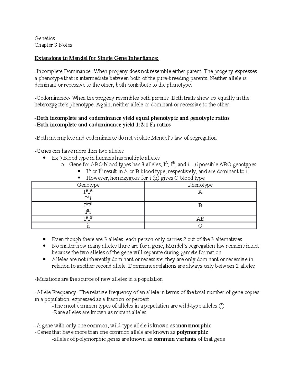 Chapter 3 notes - note combination from lecture and text book ...