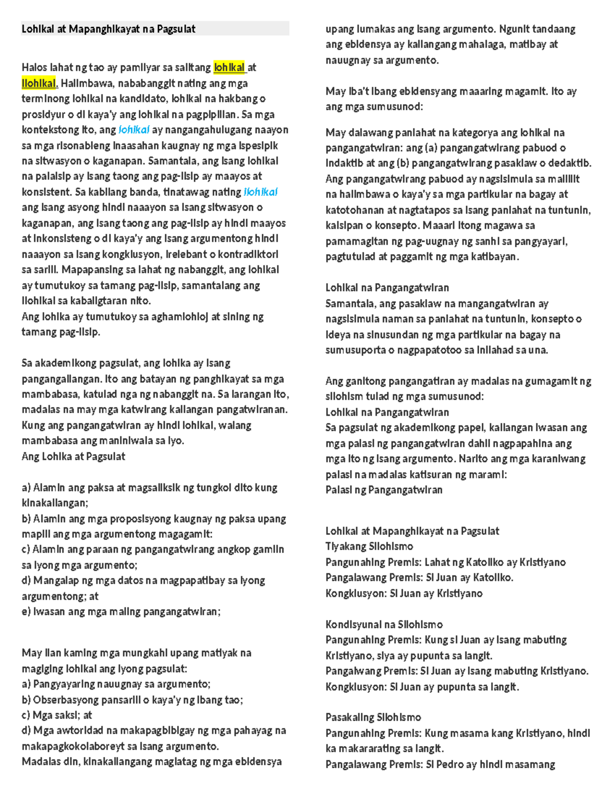 Lohikal at Mapanghikayat na Pagsulat - Halimbawa, nababanggit nating ...