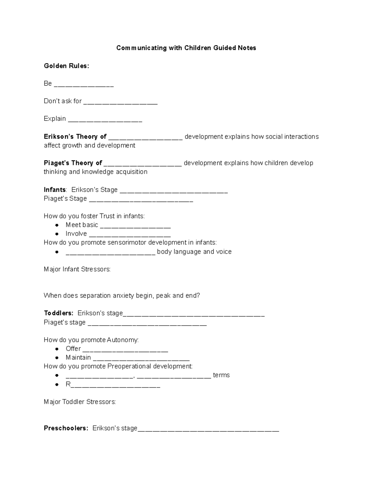 Communicating with Children Guided Notes - situations from another ...