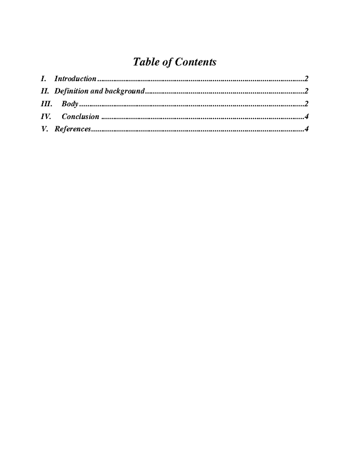 AEn-Essay-Outline - Table of Contents I. Introduction II. Definition ...