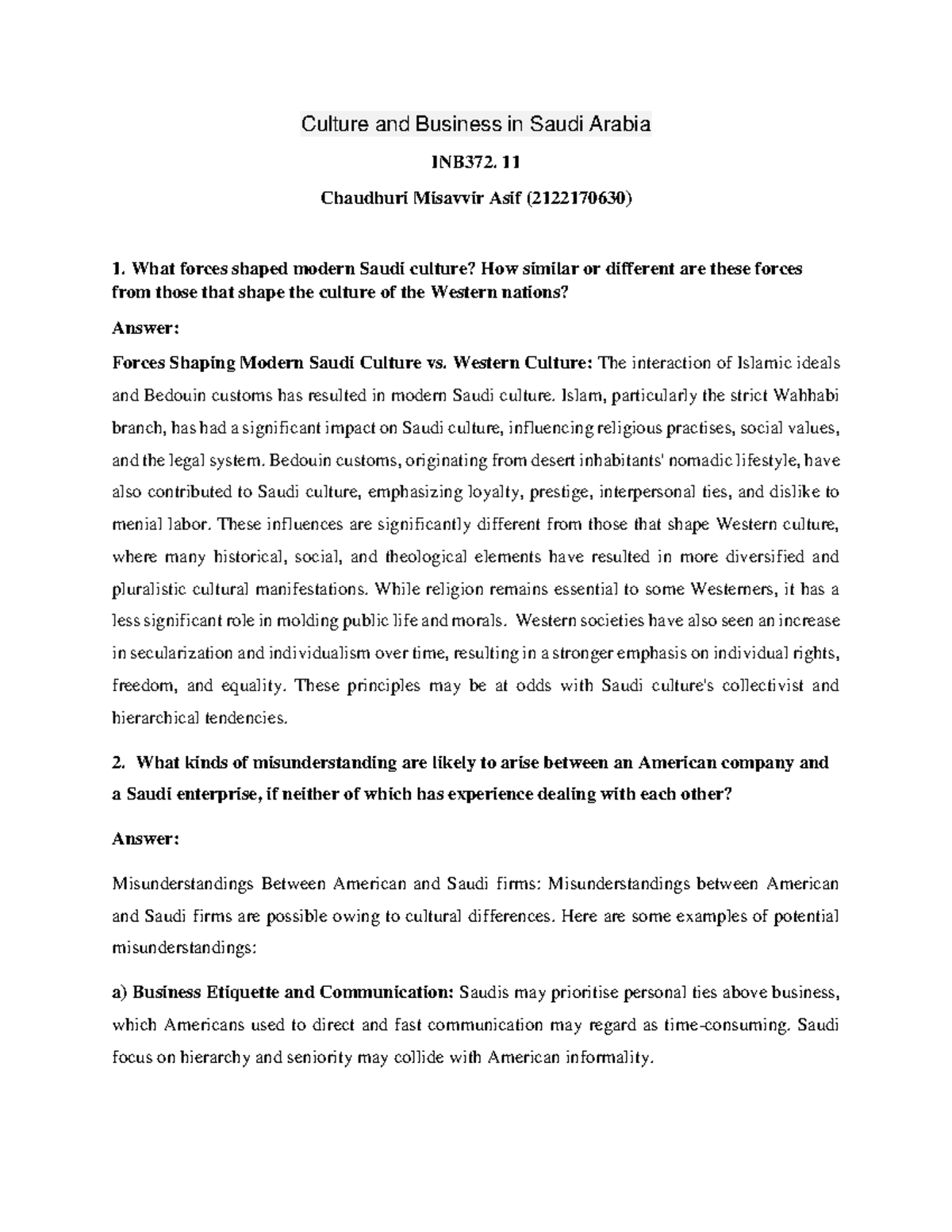 Case Study Culture and Business in Saudi Arabia IBN372 Section 11 Chaudhuri Misavvir Asif ...
