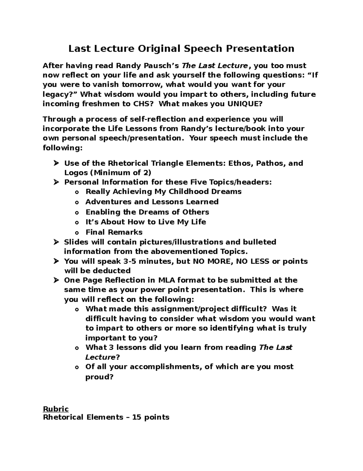 The Last Lecture Speech Presentation 3 - Last Lecture Original Speech ...