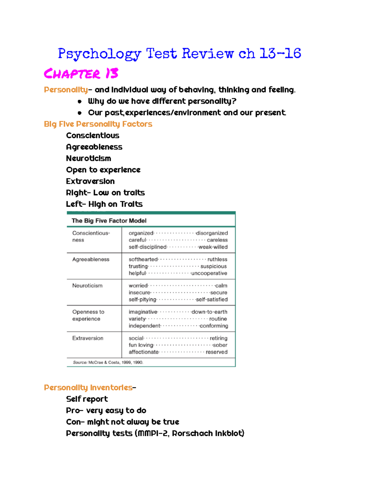 Test Review CH 13-16 - Psychology Test Review ch 13- Chapter 13 ...