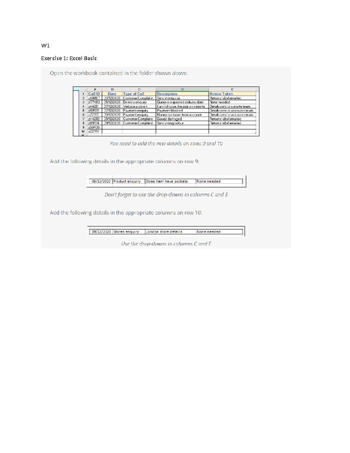 W1 EXE - Mobile Application Development - W Exercise 1 : Excel Basic Exercise 2 : Formatting ...