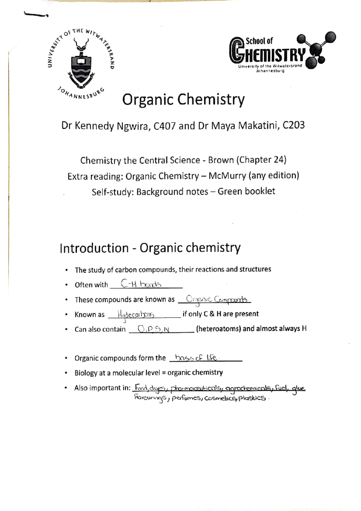 Organic chemistry notes - CHEM 1012A - Studocu