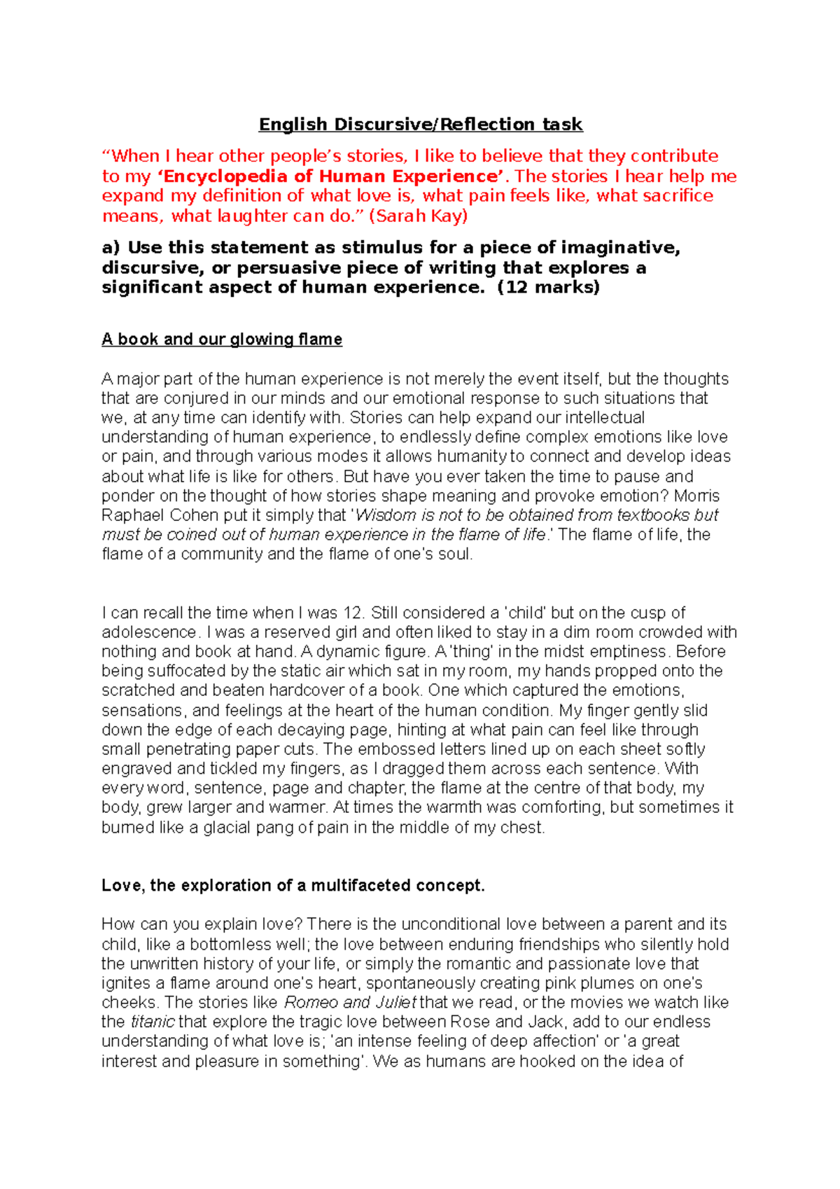 Discursive essay + reflection - English Discursive/Reflection task ...