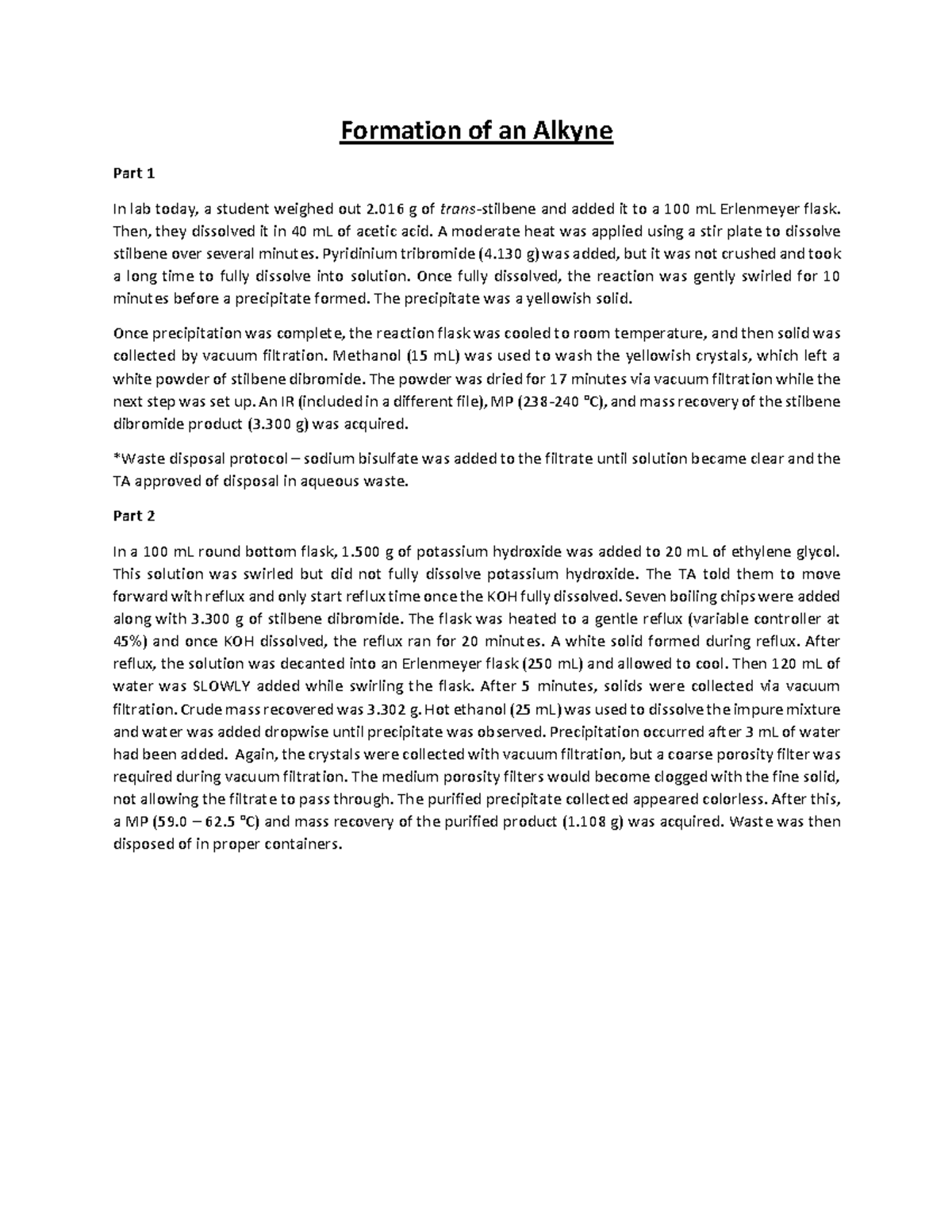Formation of an Alkyne - Data - Warning: TT: undefined function: 32 Formation of an Alkyne Part ...