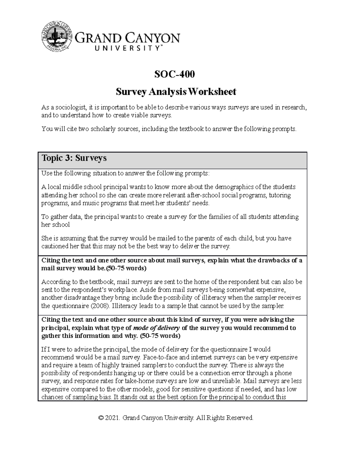 SOC-400 Survey Worksheet - SOC- Survey Analysis Worksheet As a ...