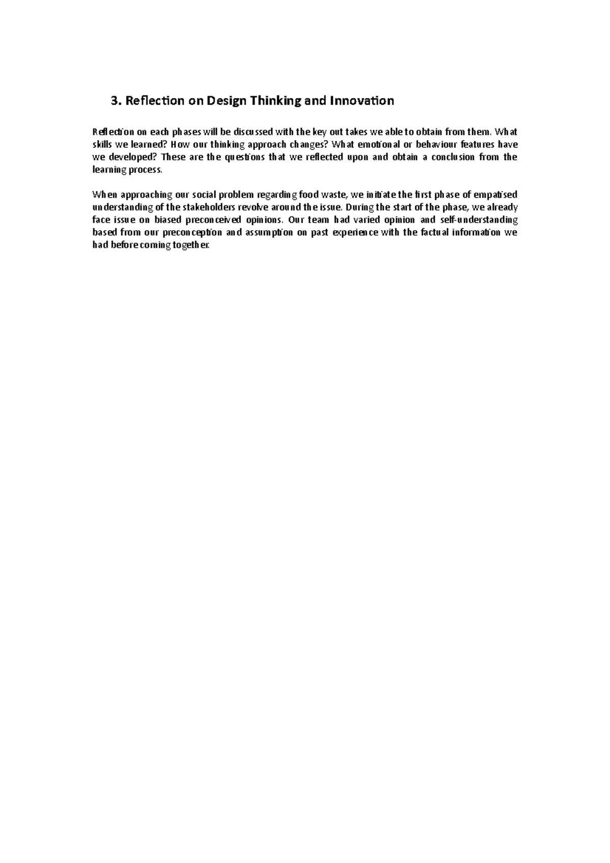 BUS10012 Review Report A - 3. Reflection on Design Thinking and ...