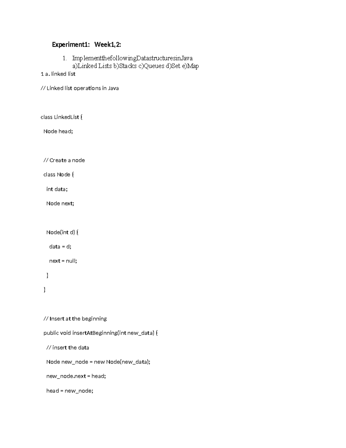 Bda lab programs - Experiment1: Week1,2: 1. ImplementthefollowingDatastructuresinJava a)Linked ...