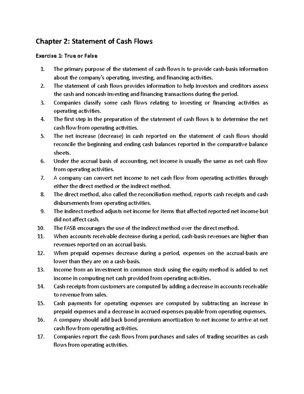 Chapter 2- Statement Of Cash Flows - Chapter 2: Statement of Cash Flows ...