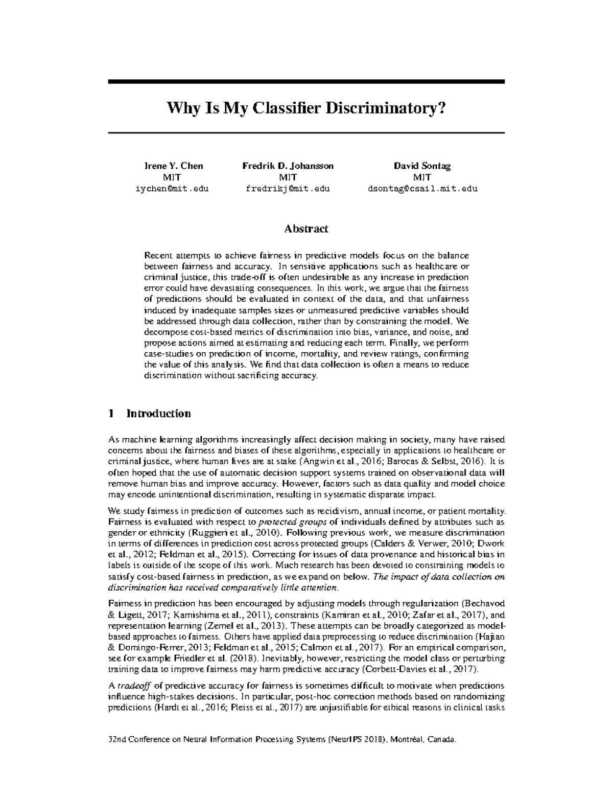 Neur IPS 2018 why is my classifier discriminatory Paper - Why Is My ...