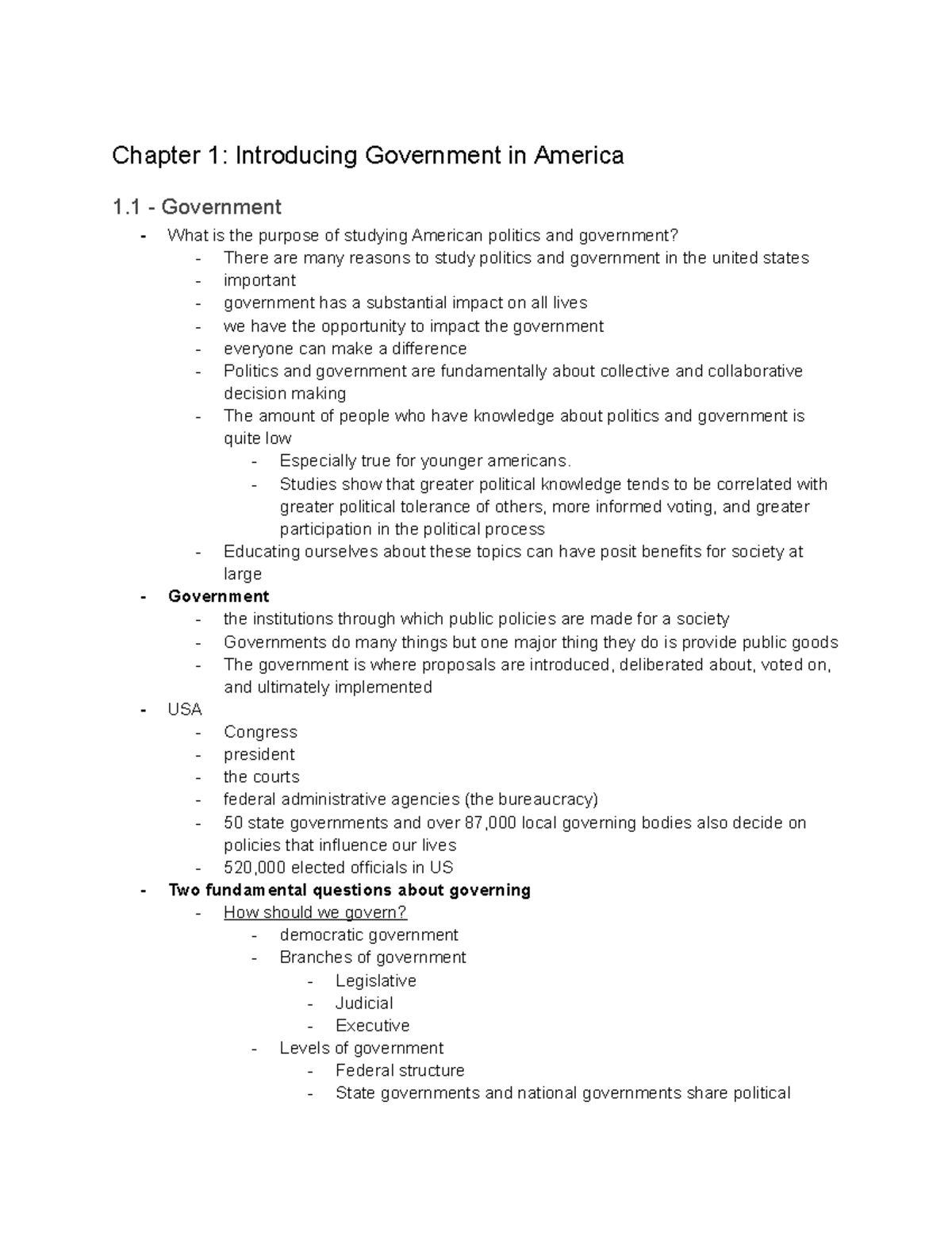 CH. 1 - Dr. Hogan - Chapter 1: Introducing Government in America 1 ...