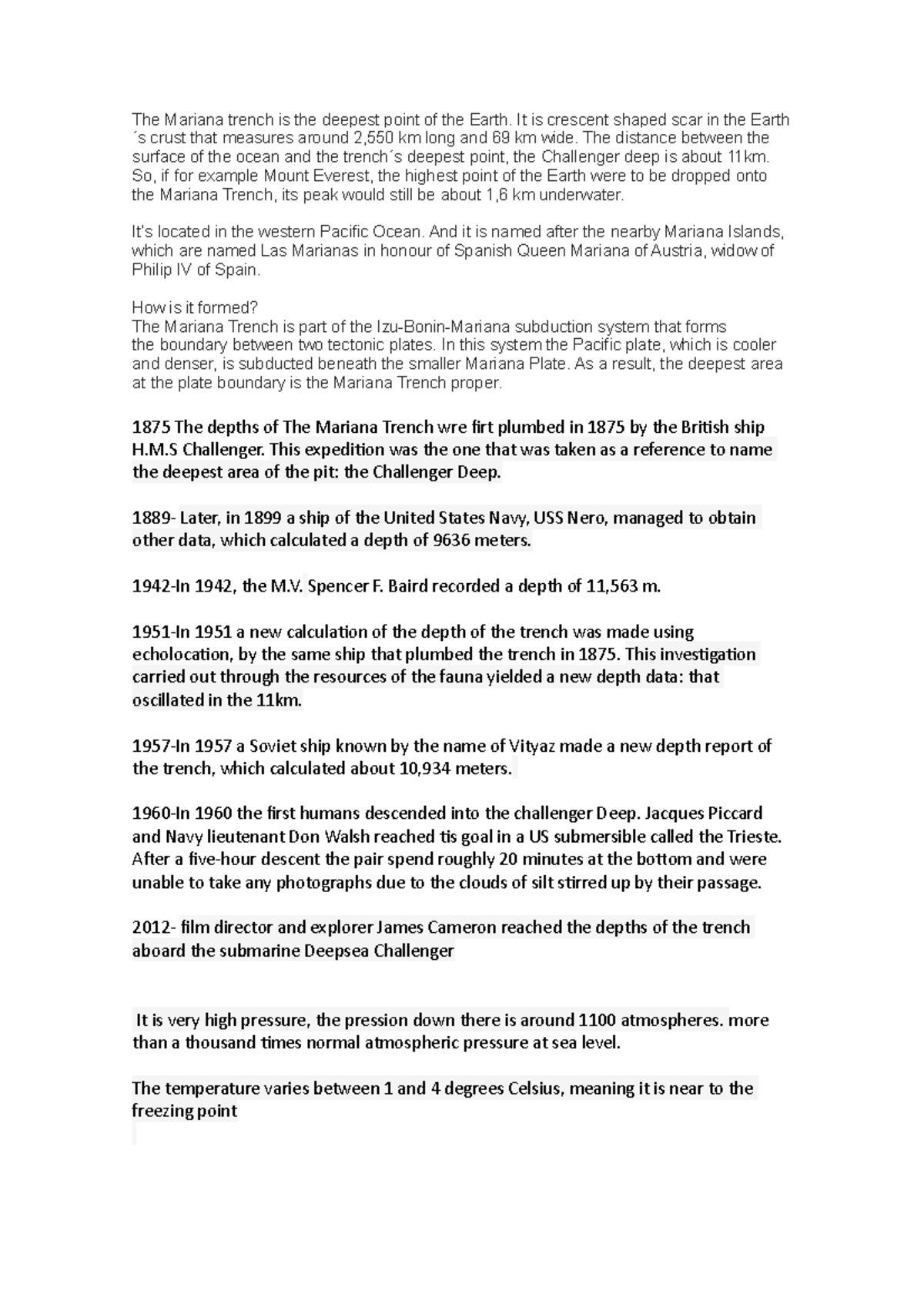 The Mariana Trench - It is crescent shaped scar in the Earth ́s crust ...