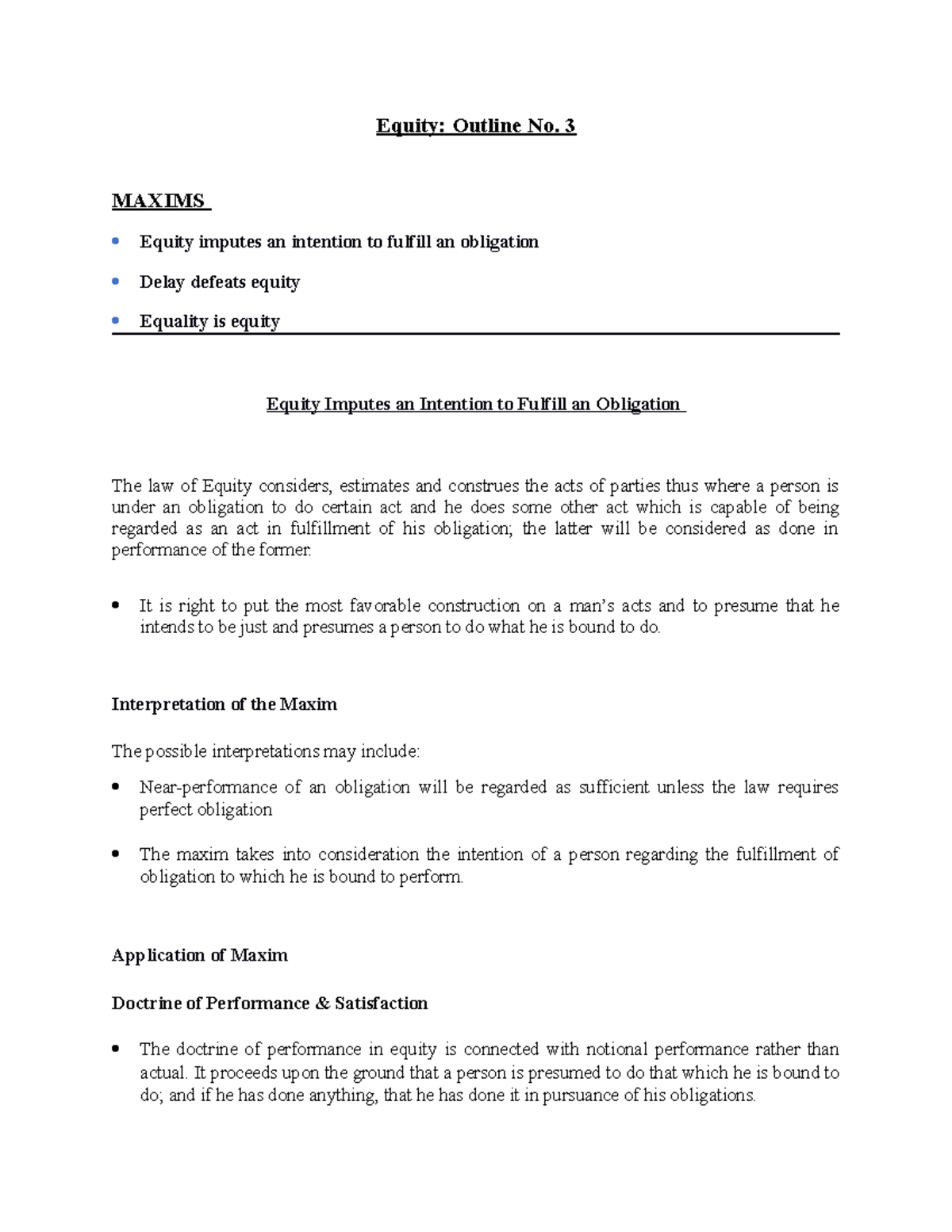 Equity (Outline No. 3) Updated - Equity: Outline No. 3 MAXIMS Equity ...
