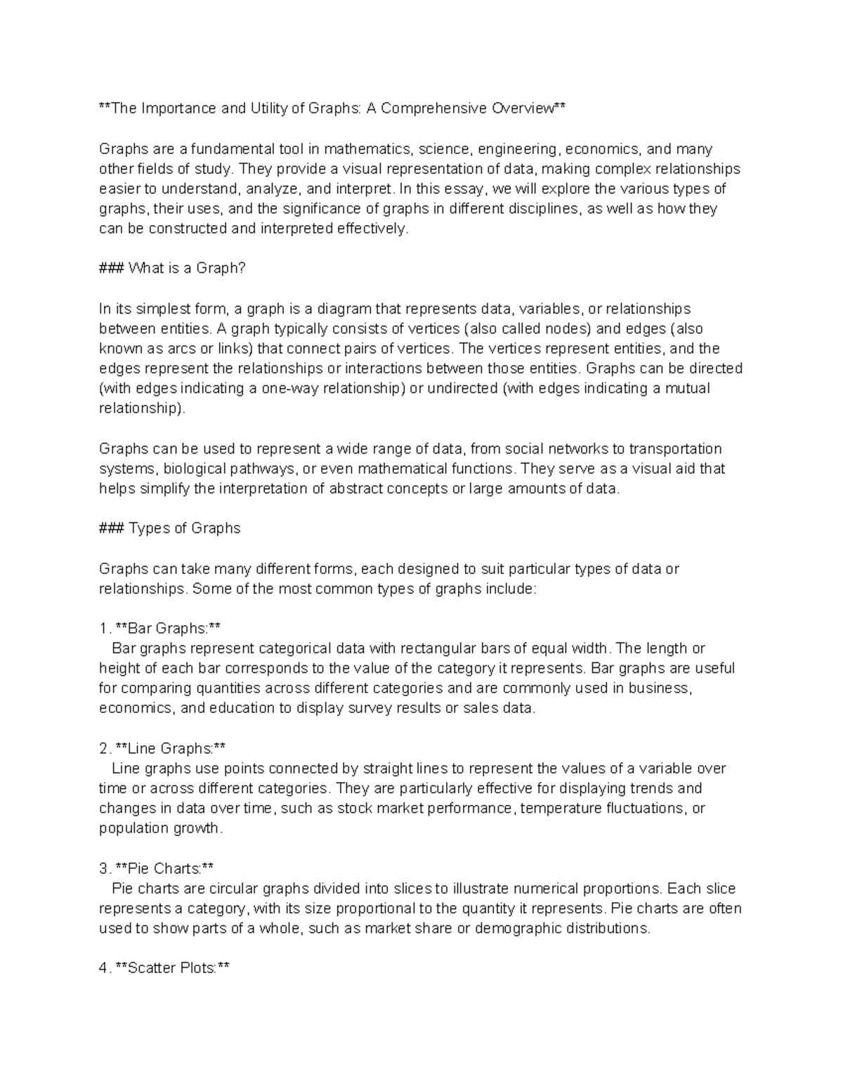 An essay about graphs - The Importance and Utility of Graphs: A ...