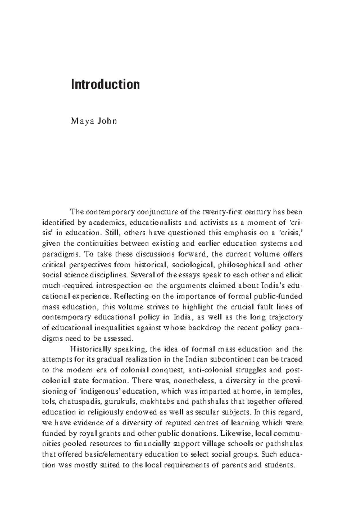 Maya John Debating Education - Introduction - The contemporary ...