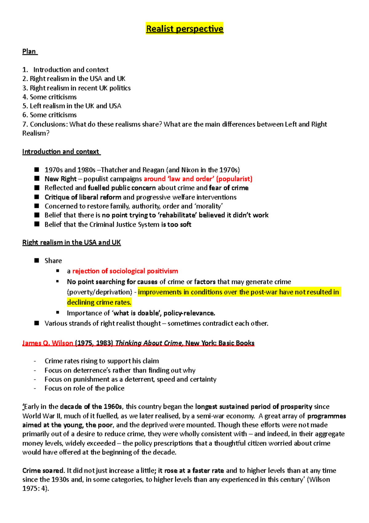 Realist perspective - Lecture notes 3 - Realist perspecive Plan ...