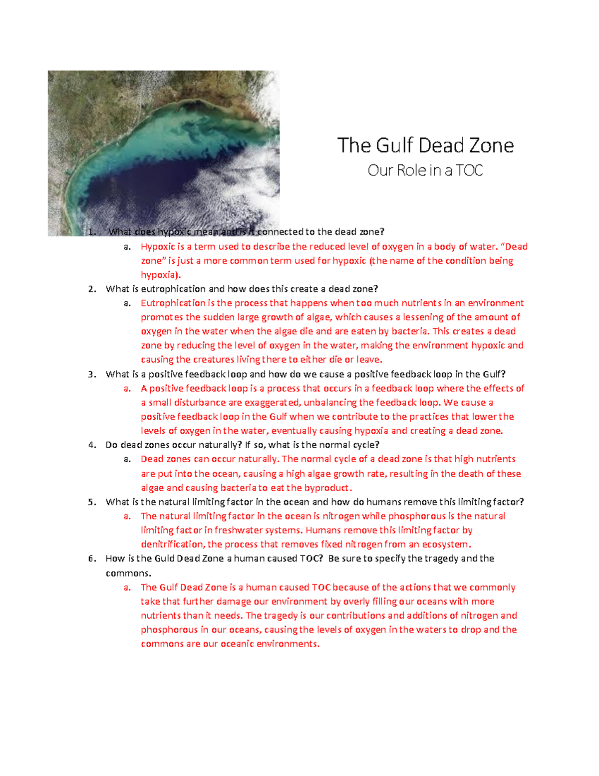 Gulf of Mexico Dead Zone QS - What does hypoxic mean and is it ...