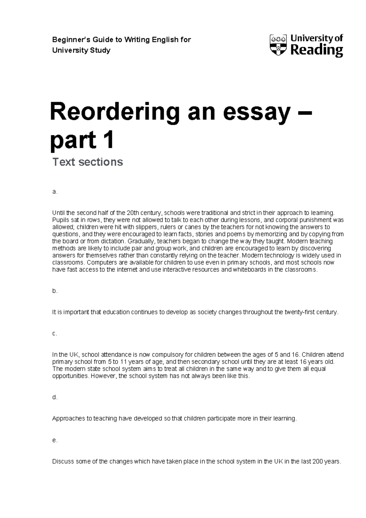 Reordering an essay part 1 - Beginner’s Guide to Writing English for ...
