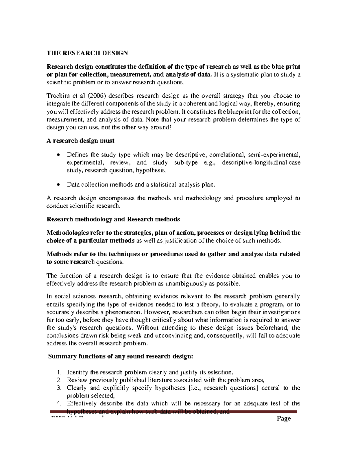 Research Design AND Sampling Design - DMS 411 Research Methods Lecturer ...