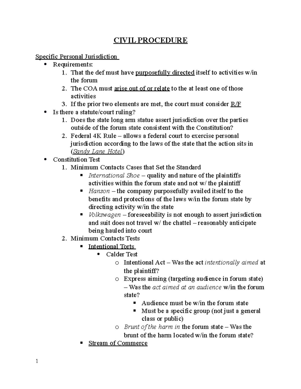 Civil Procedure - criminal law outline 1l semester notes for - CIVIL ...