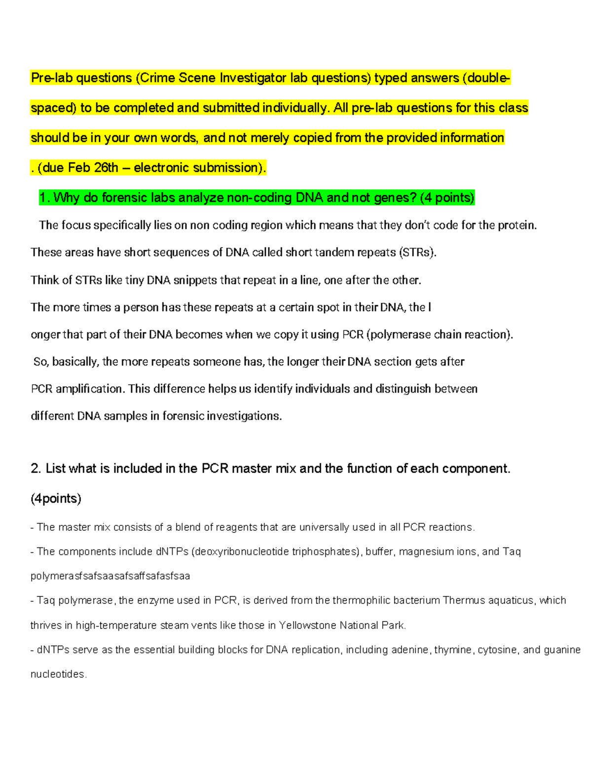 Pre-lab Crime Scene investigation - Pre-lab questions (Crime Scene ...