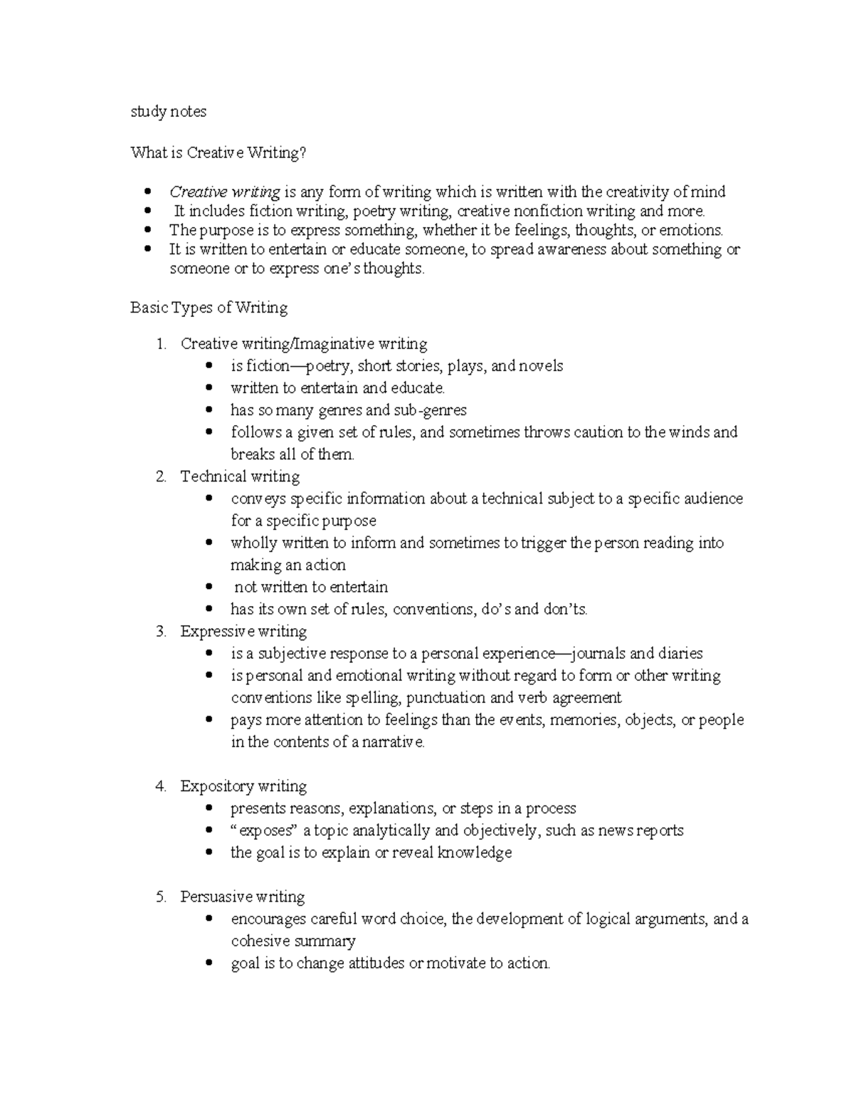 Study note in pagbasa - study notes What is Creative Writing? Creative ...