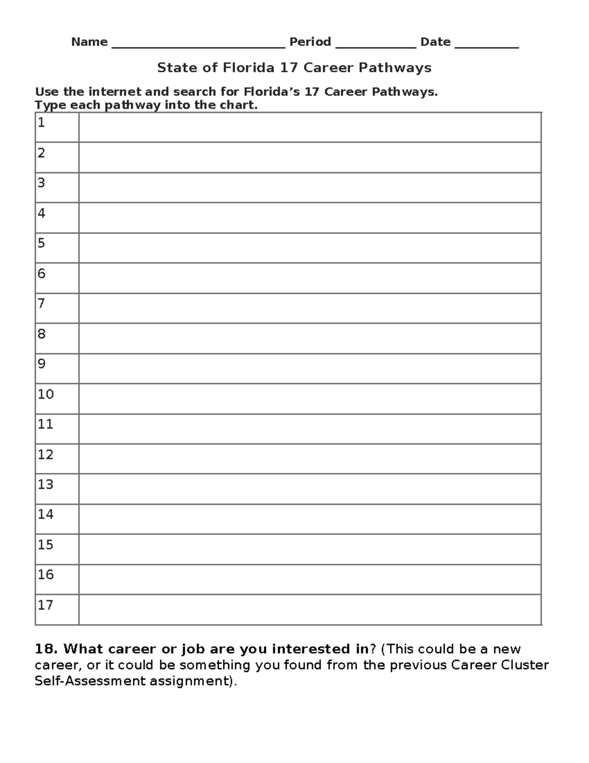 Florida 17 Career Pathways 2022-1 - OCN 210 - Name ...