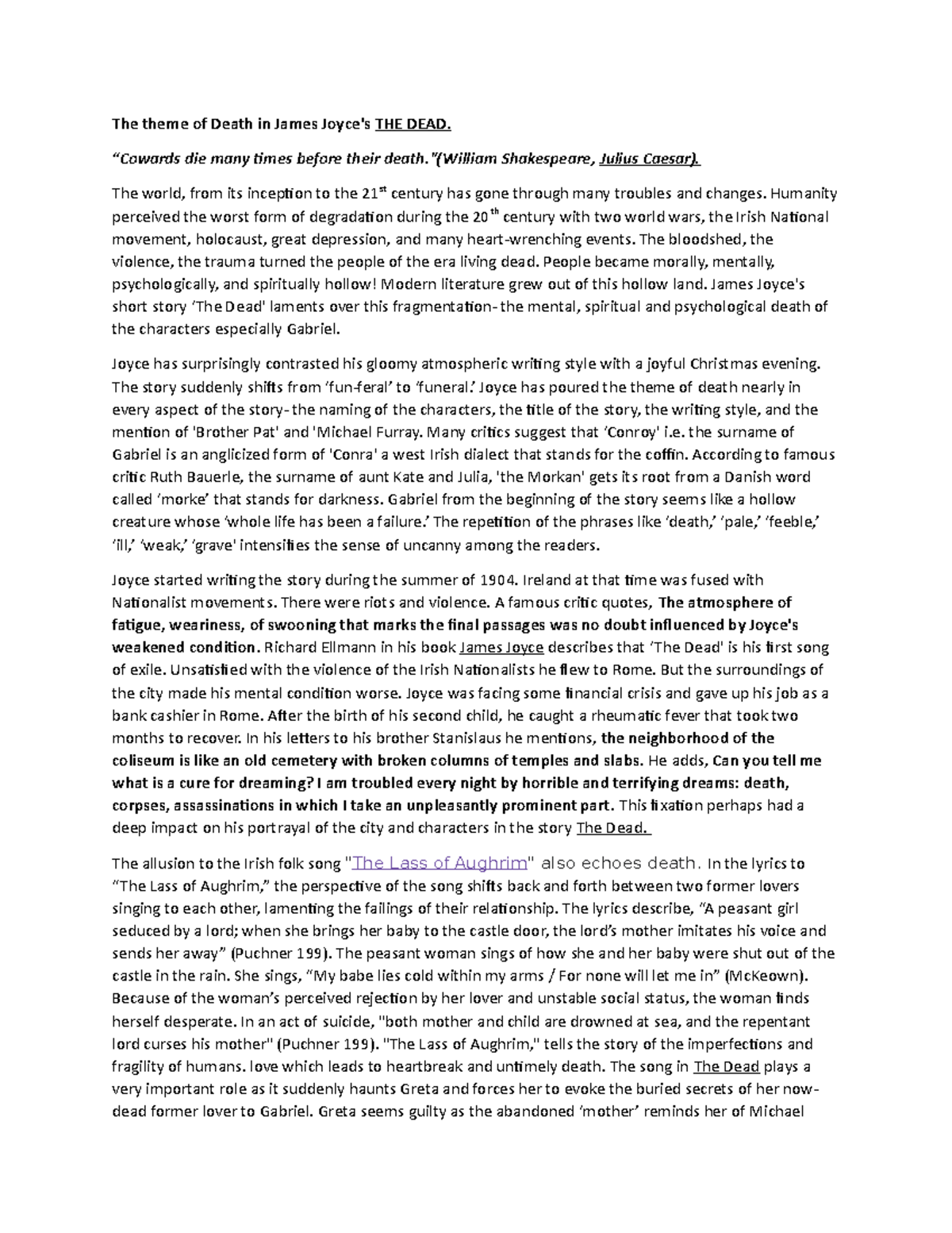 Theme of death in The Dead - The theme of Death in James Joyce's THE ...