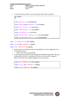 Praktikum - Basis Data Lanjut -Stored Procedure - 1. Tuliskan pernyataan T-SQL untuk menjalankan ...