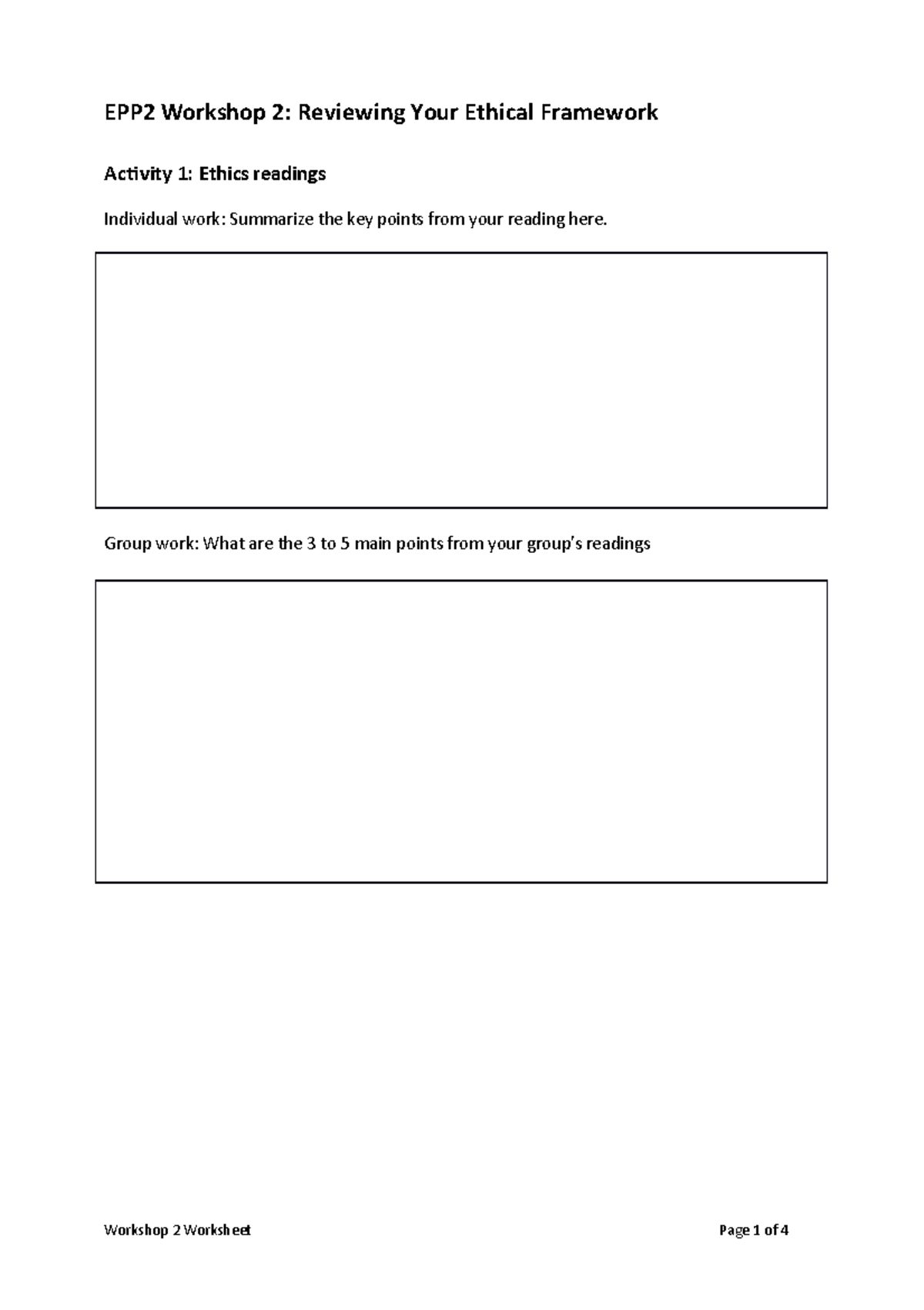 EPP2 Workshop 2 Worksheet - EPP2 Workshop 2: Reviewing Your Ethical ...