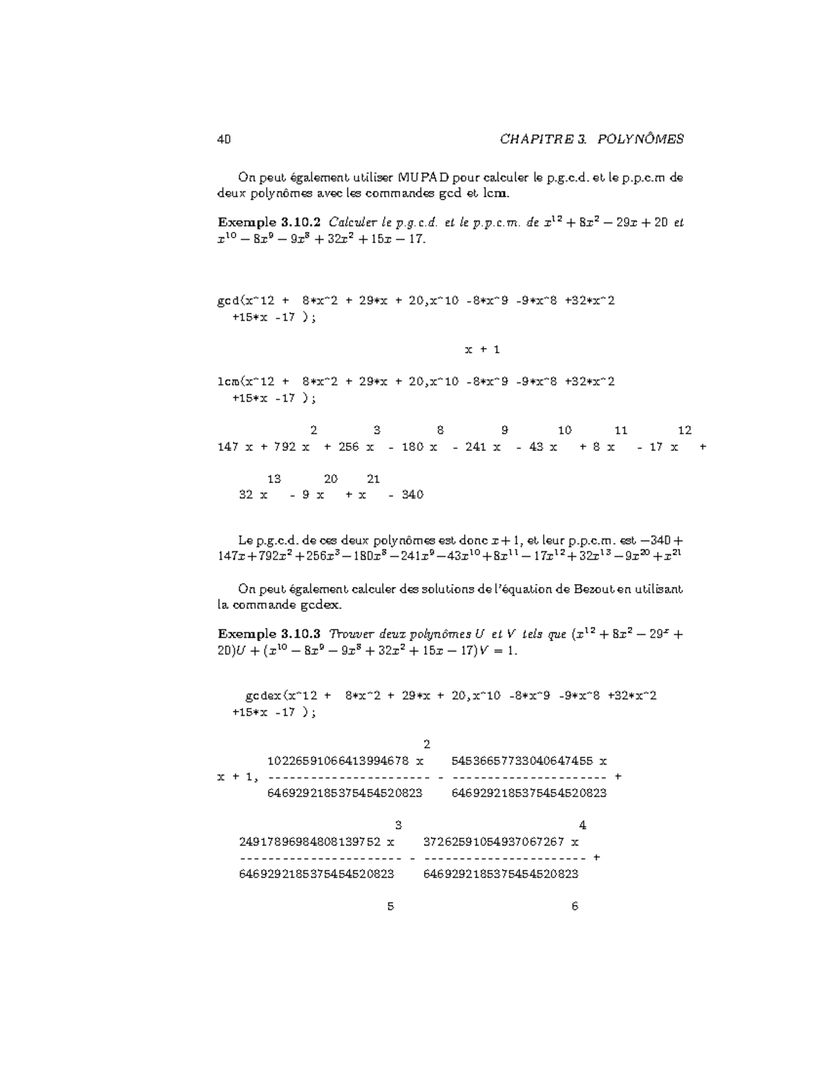 Cours D'algebre-16 - 40 CHAPITRE 3. POLYNÔMES On peut également ...