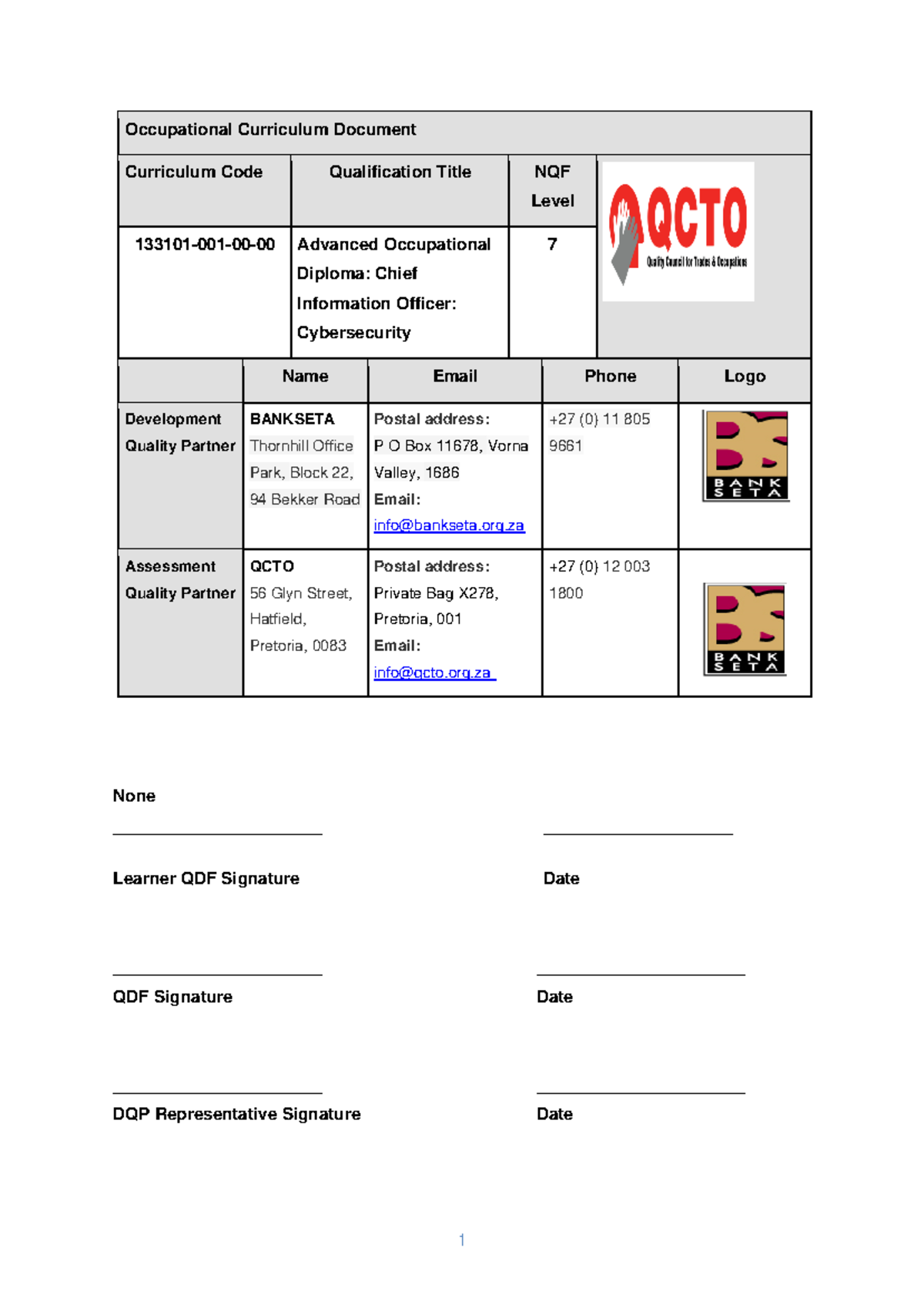 Ciocs Curriculum - 1 Occupational Curriculum Document Curriculum Code ...