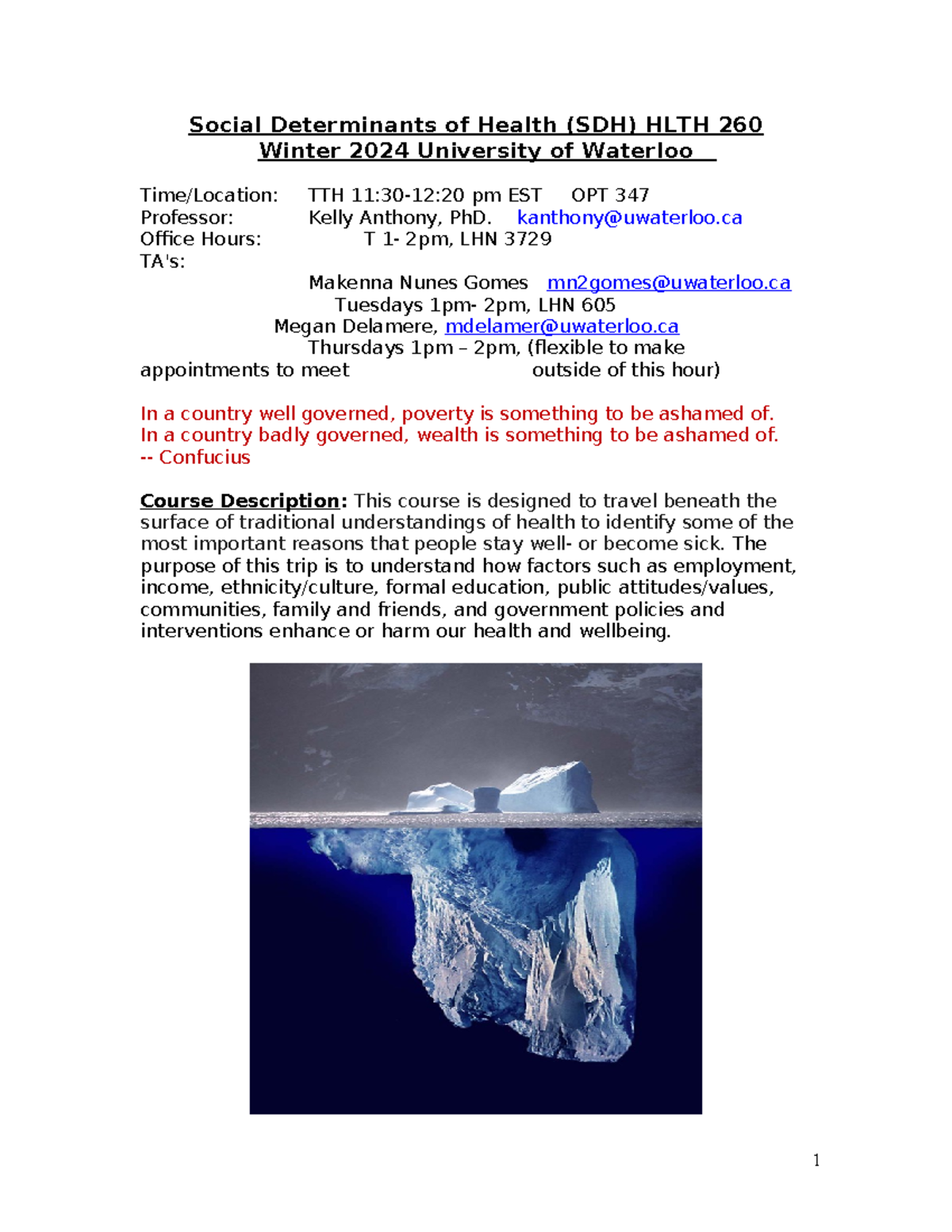 260 Syllabus W 2024 - Social Determinants of Health (SDH) HLTH 260 ...