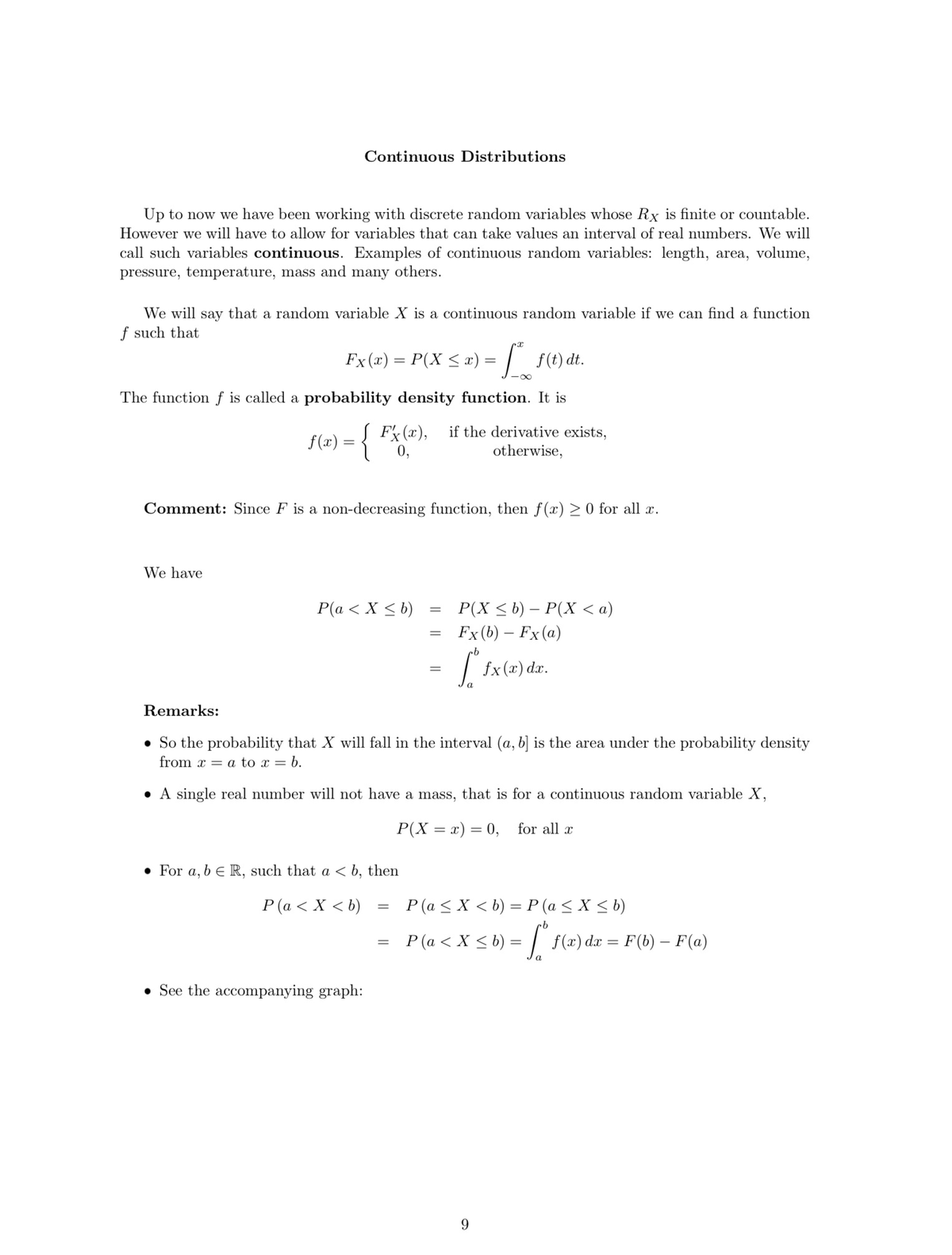 Continuous Distributions - However we will have to allow for variables that can take values an ...