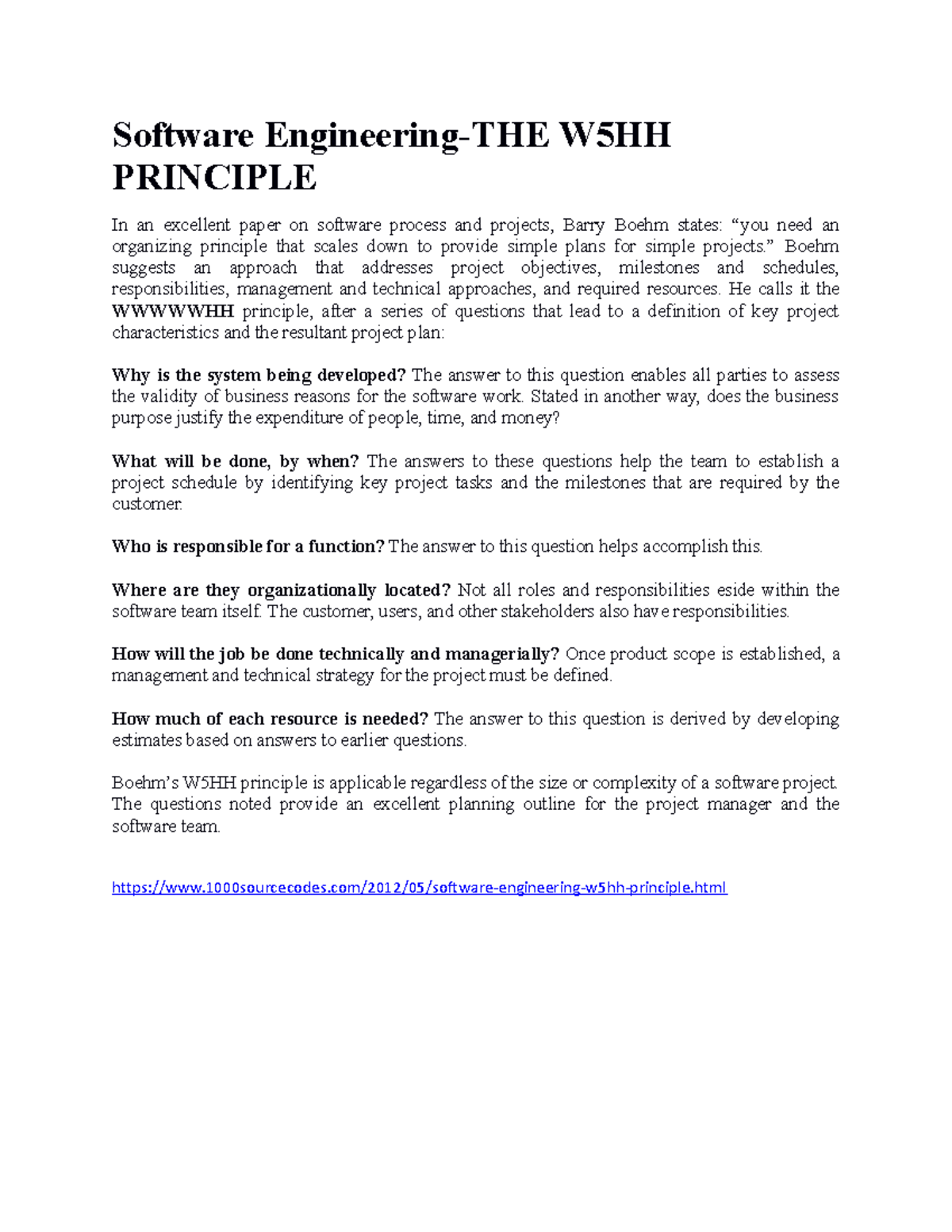 W5HH Principle - DFXDSDF - Software Engineering-THE W5HH PRINCIPLE In ...